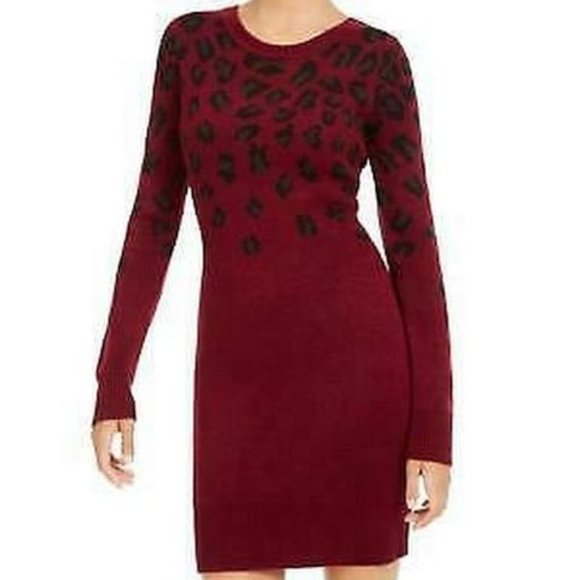 BCX | Dresses | Bcx Womens Burgundy Printed Long Sleeve Jewel Neck ...